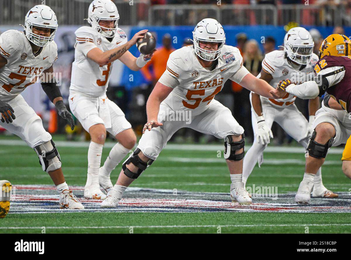 ATLANTA, GA - JANUARY 01: Offensive Lineman Cole Hutson #54 of the ...