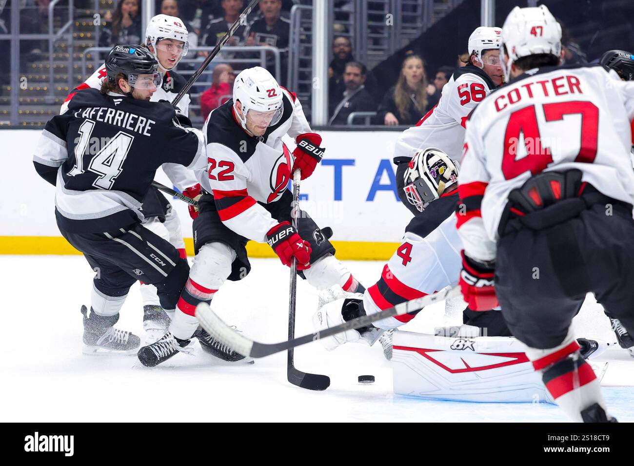 New Jersey Devils goaltender Jake Allen (34) and defenseman Brett Pesce ...