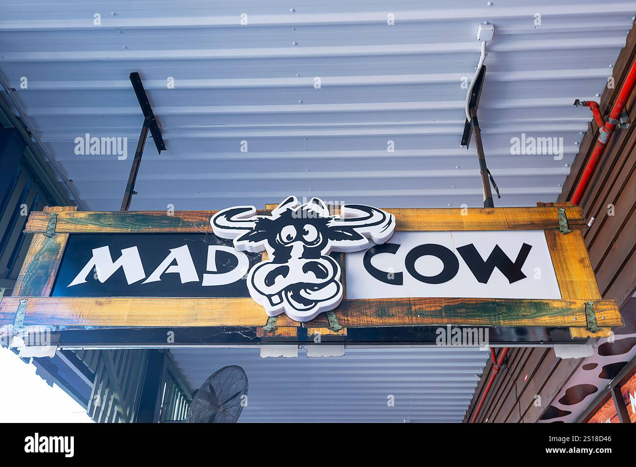 Sign for the Mad Cow nightclub and pub, City of Townsville, Queensland ...