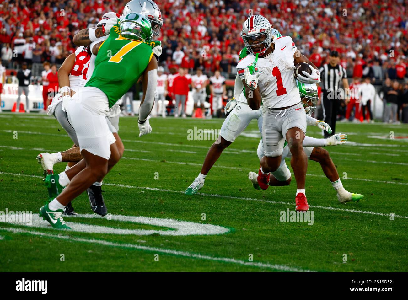 PASADENA, CA - JANUARY 01: Running Back Quinshon Judkins #1 of the Ohio ...
