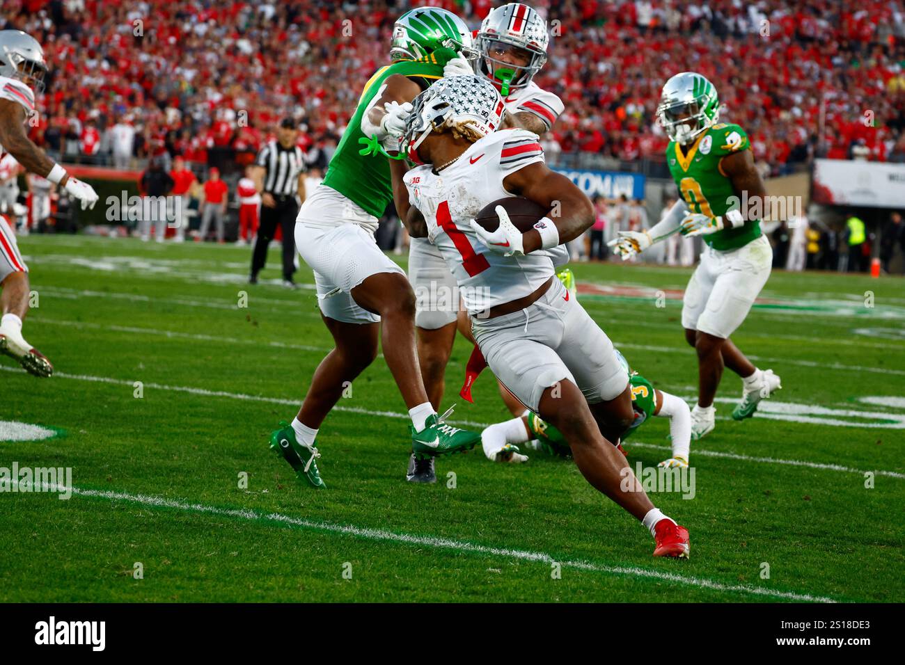 PASADENA, CA - JANUARY 01: Running Back Quinshon Judkins #1 of the Ohio ...