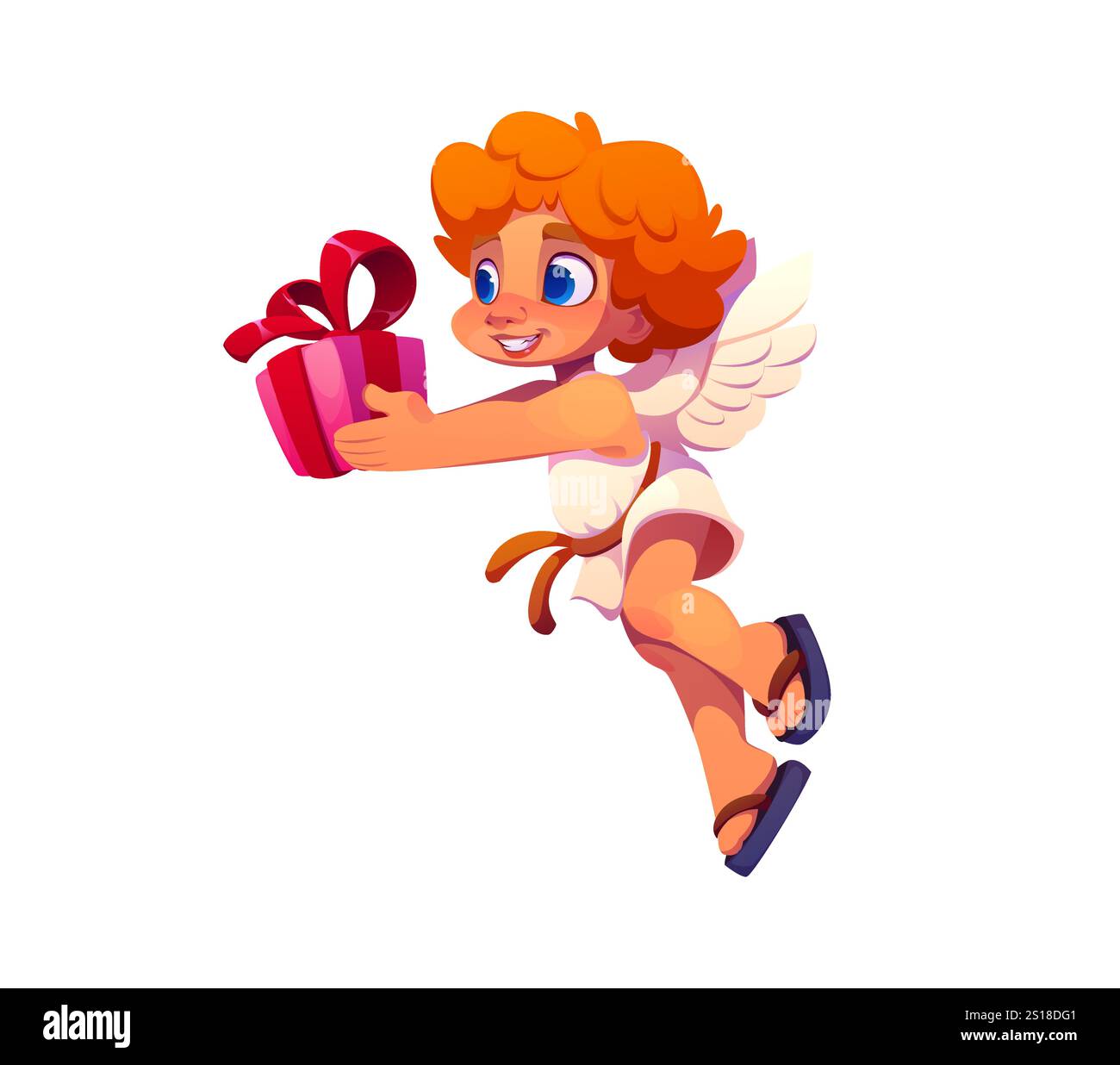 Cartoon valentine cherub and angel character with curly hair and white ...