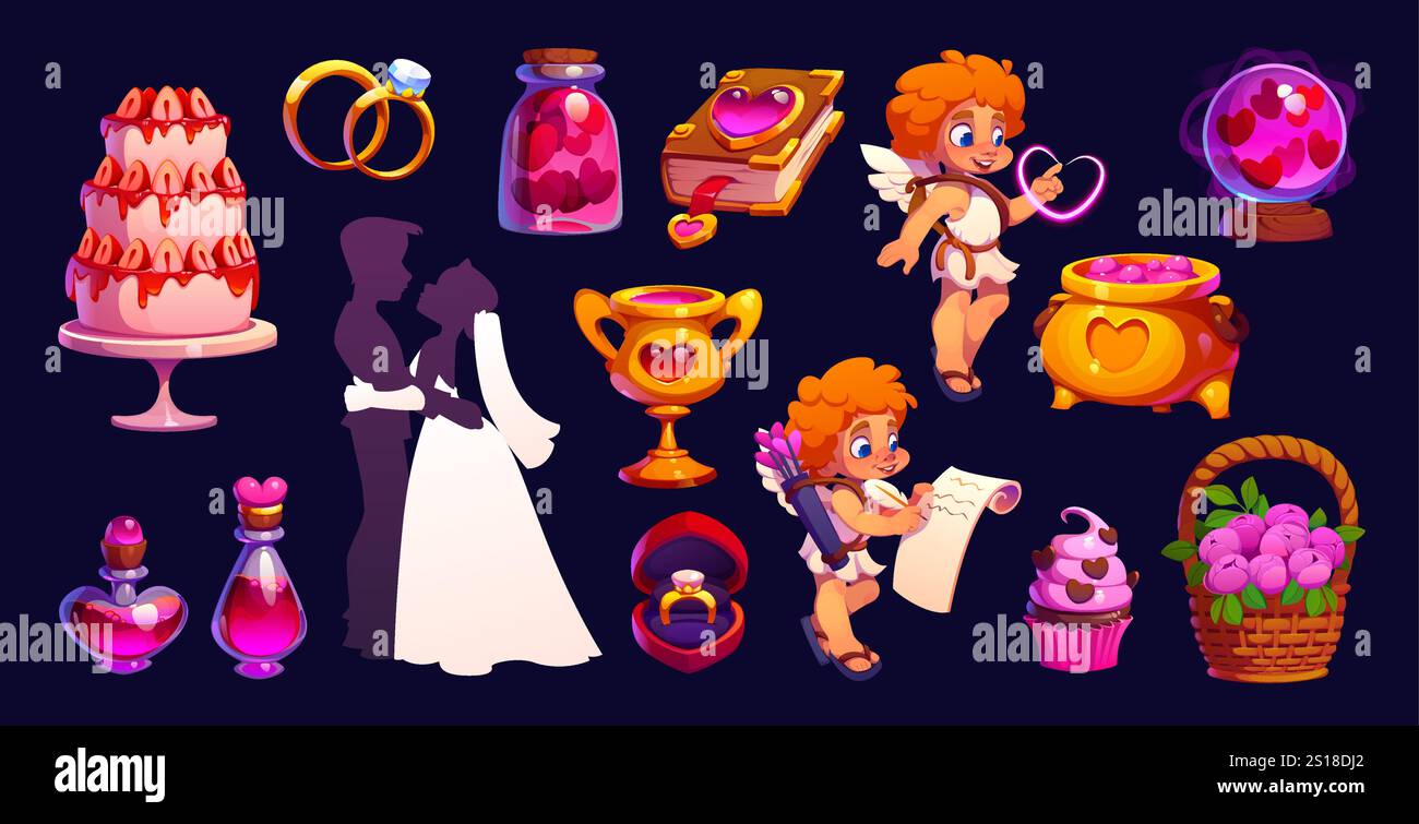 Valentine day characters and love symbols for wedding and marriage ...