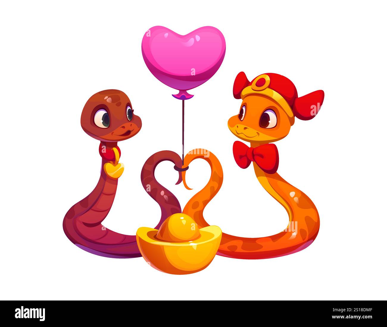 Chinese lunar new year and valentine day cartoon cute snake characters ...