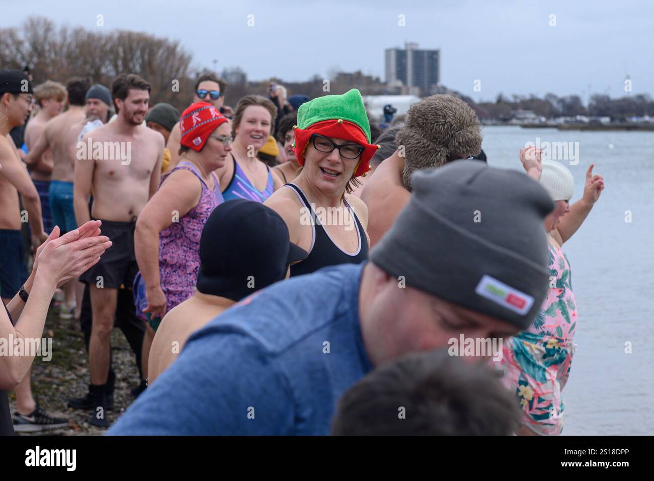 Toronto, ON, Canada – January 1, 2025: People are about to dive into ...