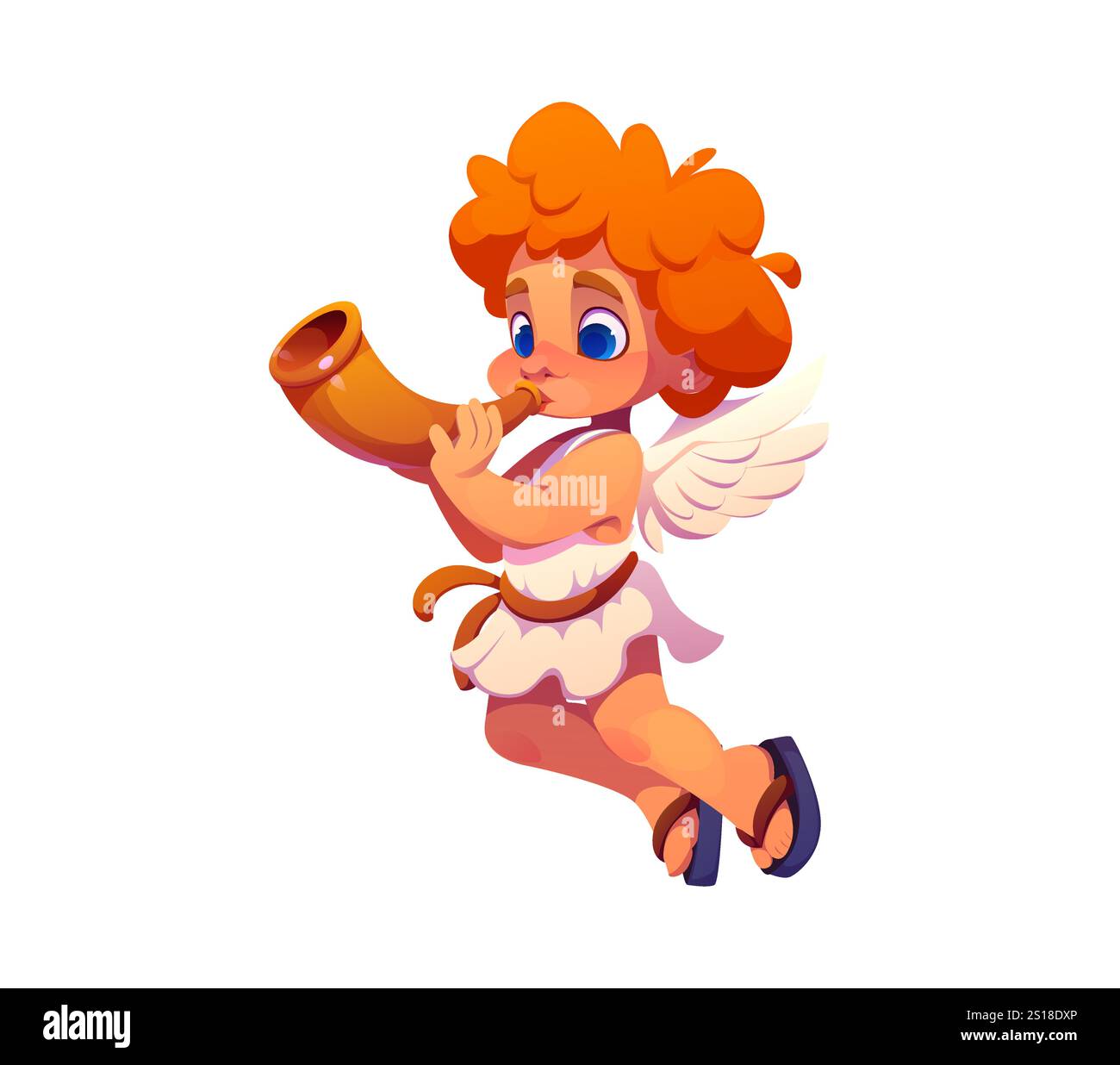 Cartoon valentine cherub and angel character with orange curls and ...