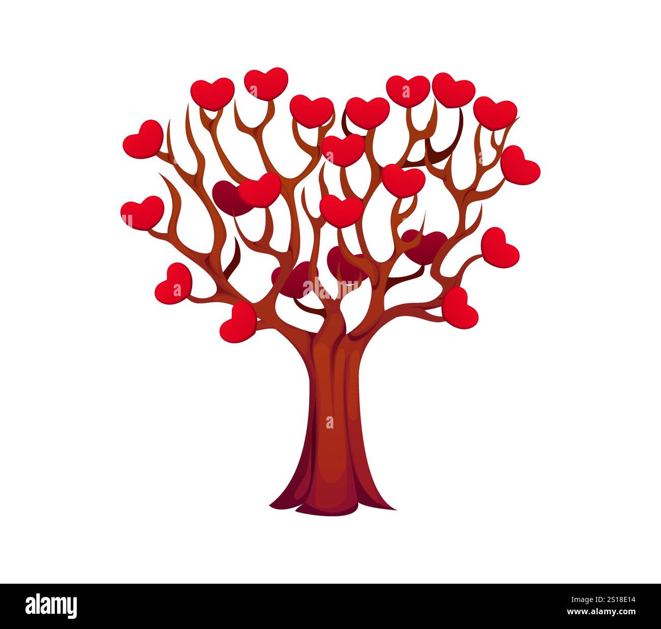 Cartoon valentine day tree with heart shaped red leaves symbolizes love ...