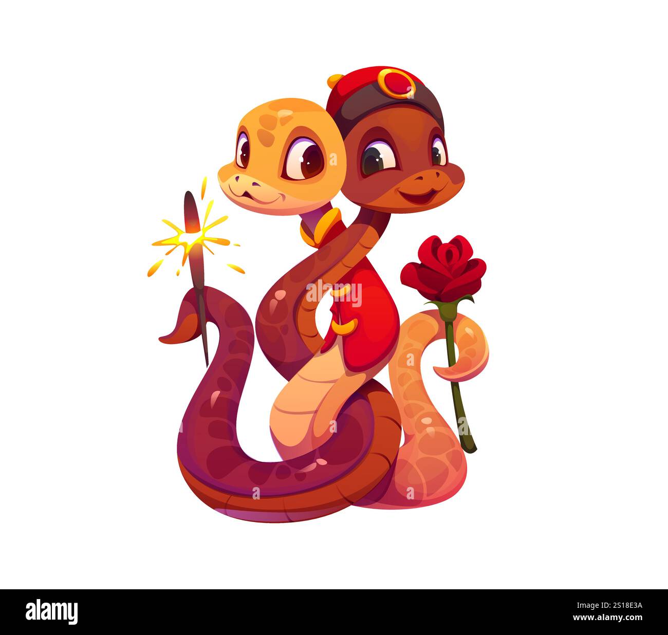 Cartoon Asian snake characters with love feelings. Valentine day ...