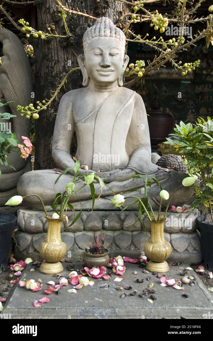 A Buddha statue at an altar in the Royal Palace complex, the royal ...