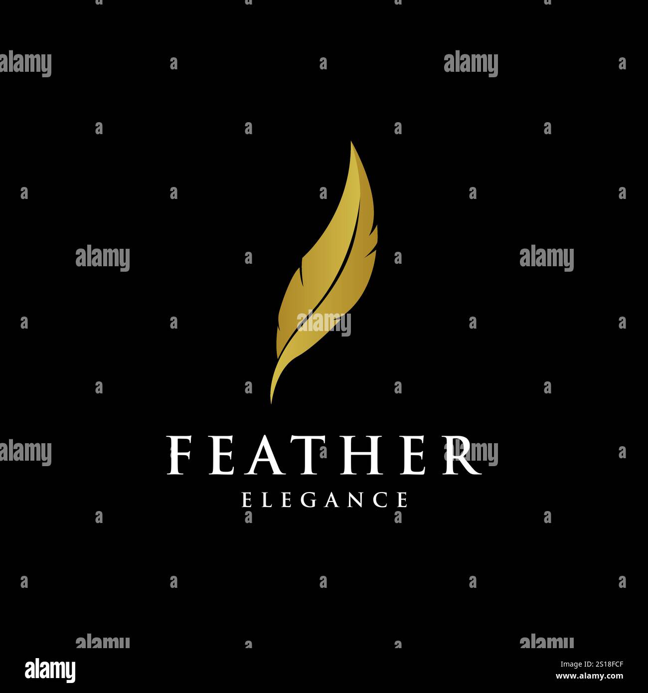 gold logo with feathers for writers or publishers. Template on a black ...