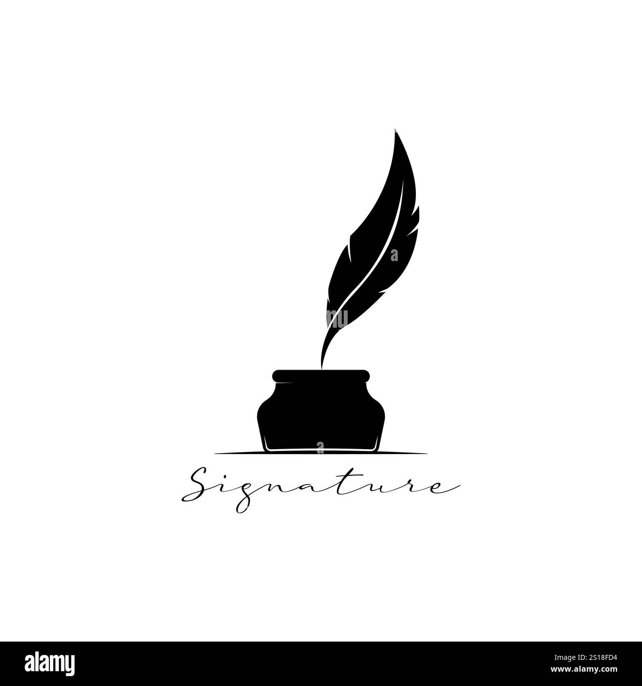 Feather with ink. Inkwell and feather logo on white background Stock ...