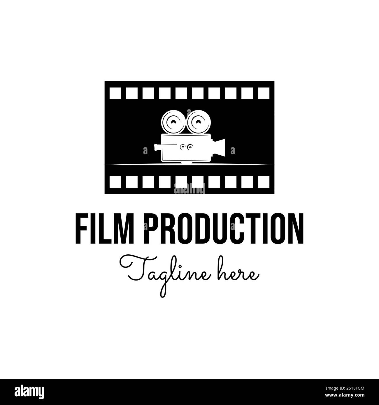 movie camera and film strip logo design template. Black and white vector illustration Stock ...