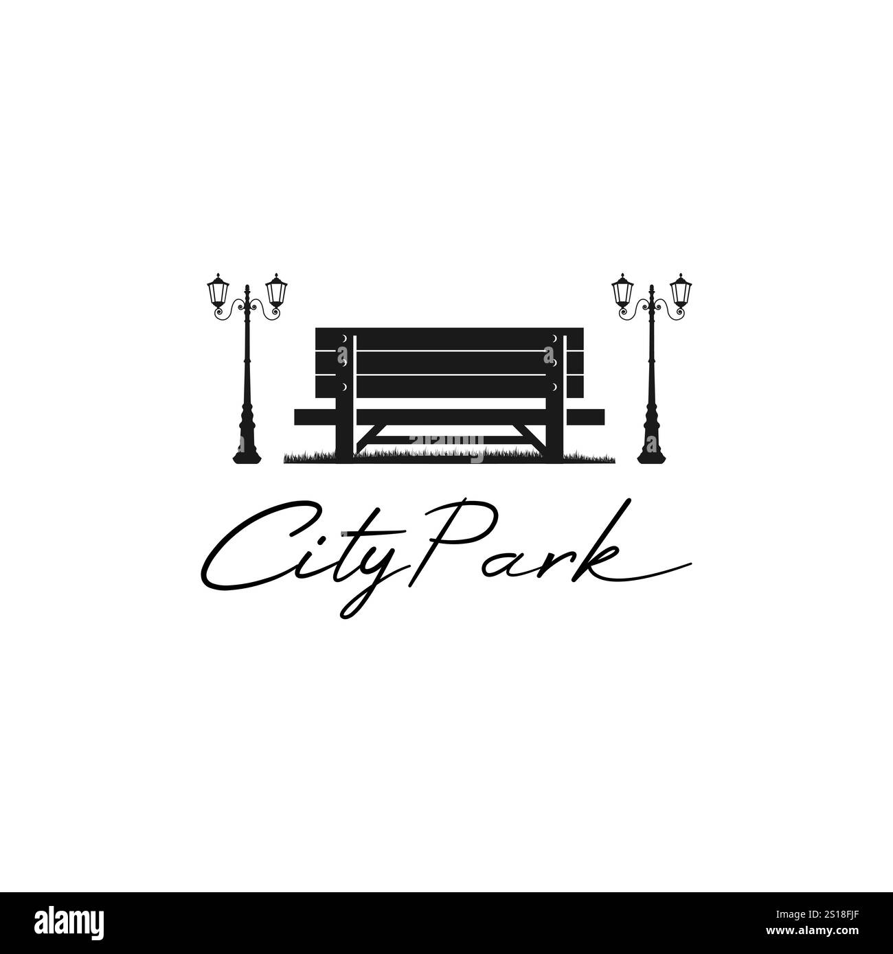 Wooden bench with two lantern lamps beside it logo design inspiration ...