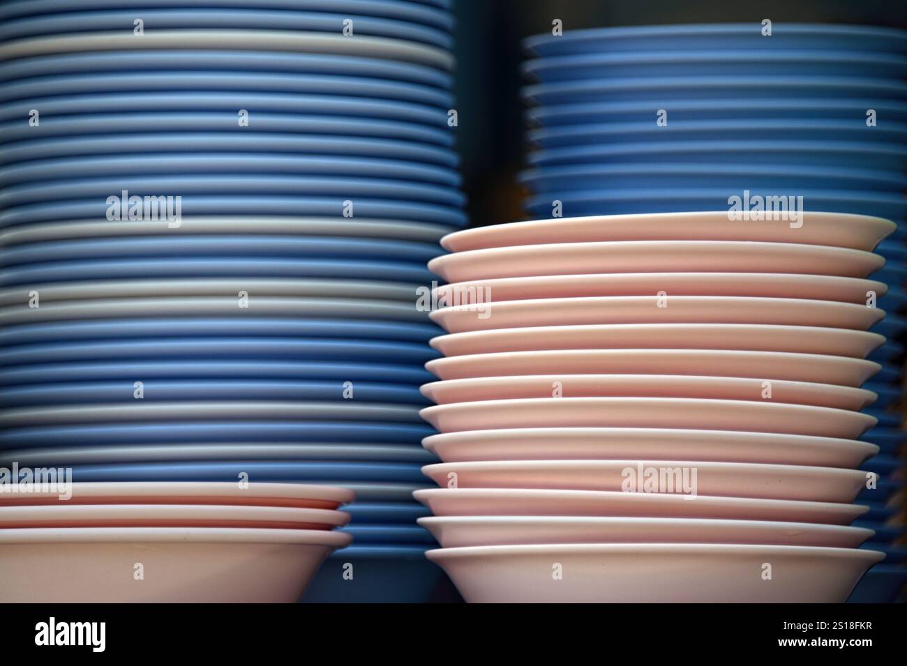 Stacked plates at an eatery in Thailand Stock Photo - Alamy