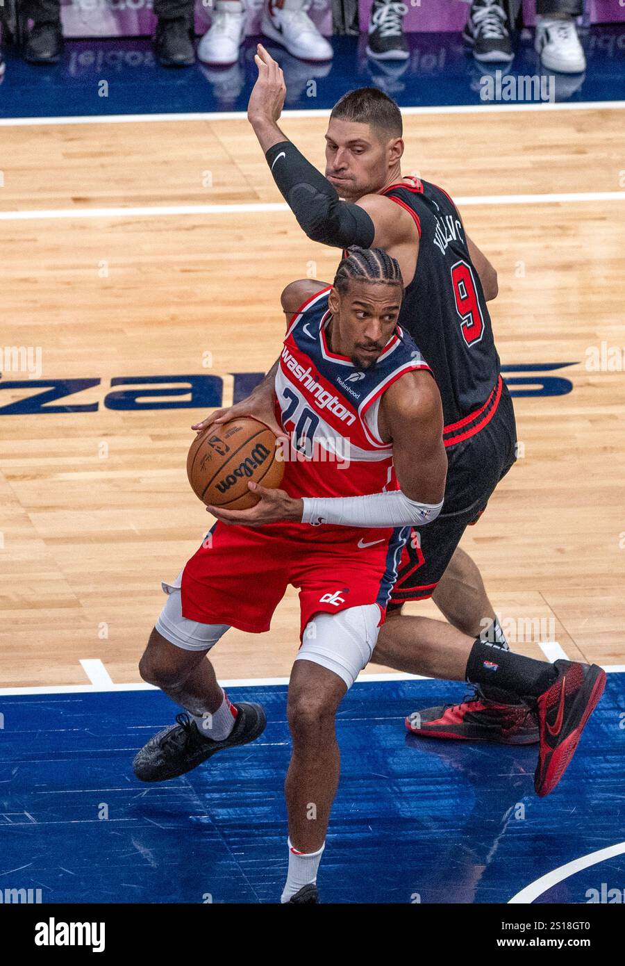 WASHINGTON, DC - JANUARY 01: Washington Wizards forward Alexandre Sarr (20) pulls in a rebound ...