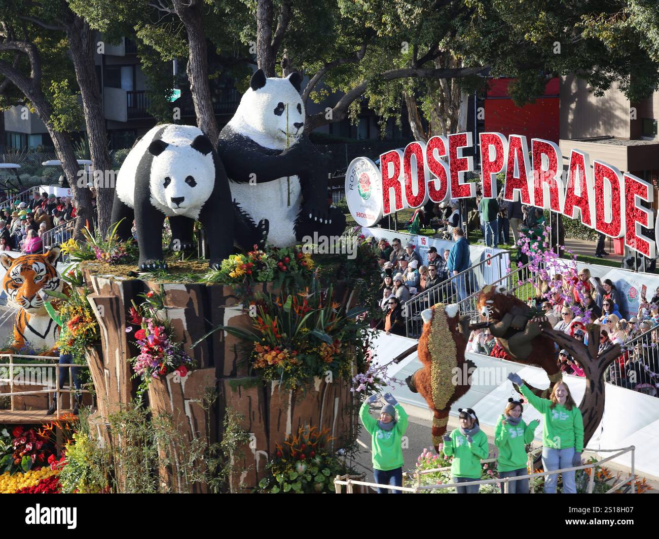 Pasadena, USA. 1st Jan, 2025. A float featuring giant pandas moves ...