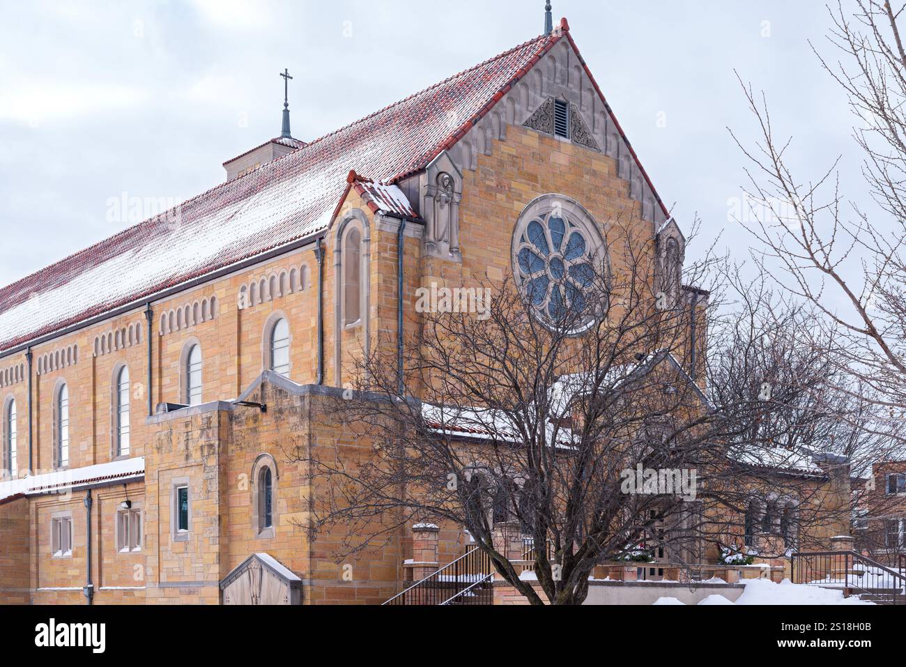 landmark catholic church corner and entrance exterior in highland park ...