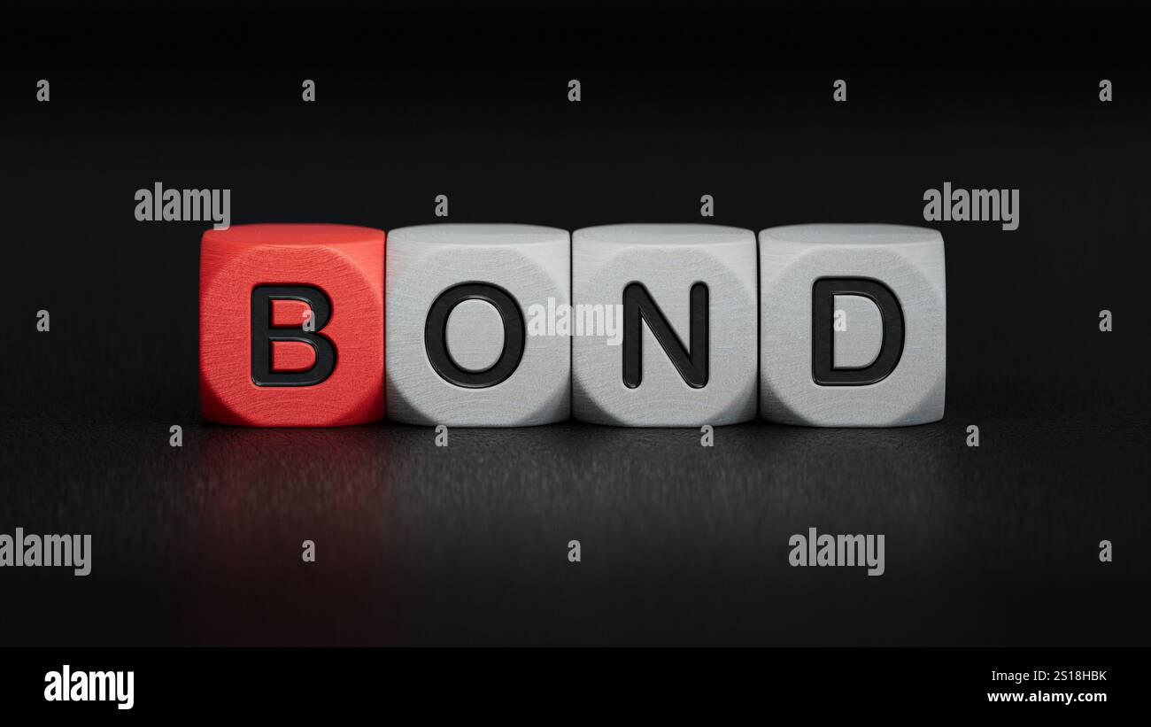 woman made word bonds with wood blocks. Selective focus.close up of ...