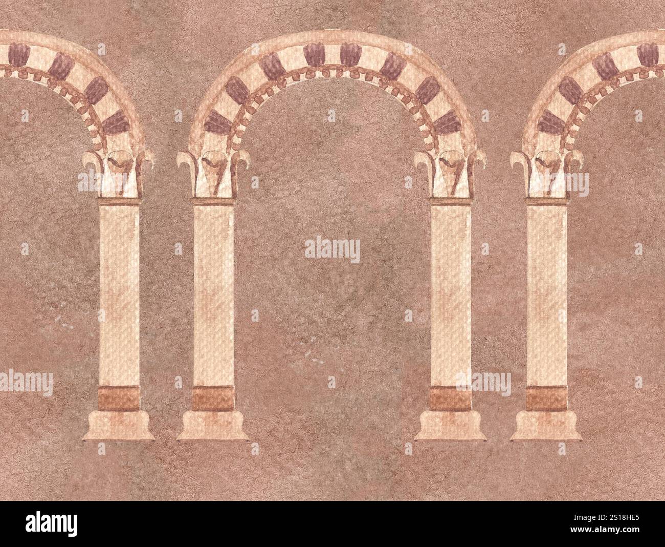 Stone greek ancient classic arch seamless border on mocha background ...