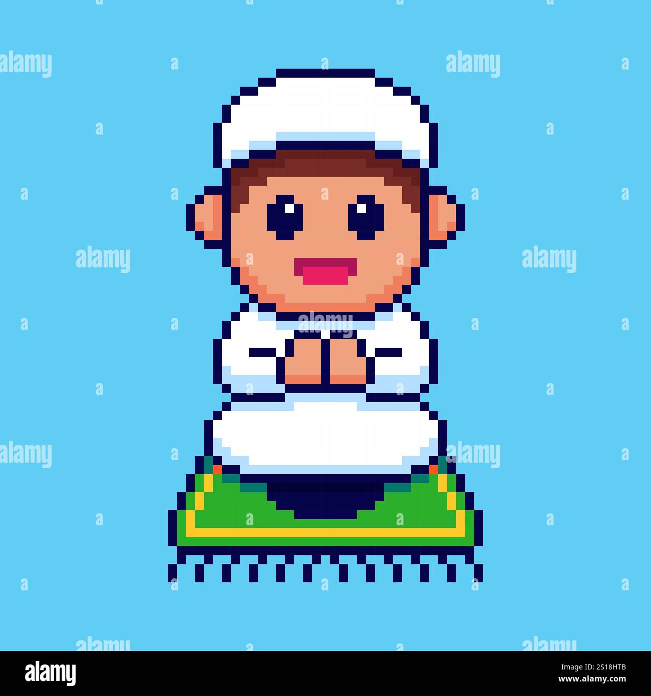 Pixel art Muslim Boy Praying During Eid Celebration game asset design ...