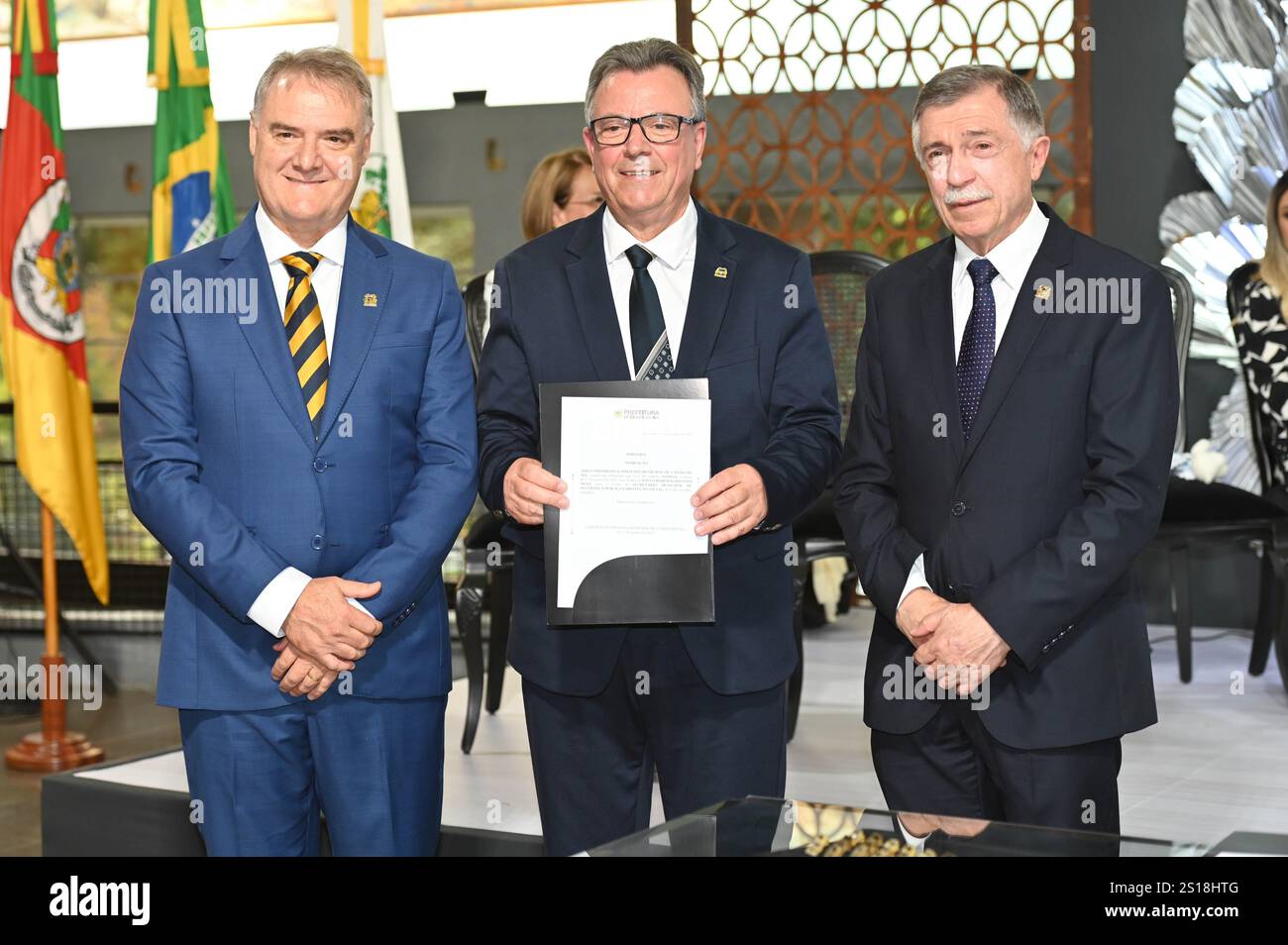 Caxias Do Sul, Brazil. 01st Jan, 2025. Mayor Edson Néspolo, and the ...