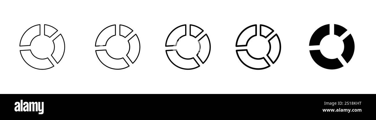 Set of 5 Donut Chart icon - 1 Silhouette - 1 unexpanded vector - Black ...