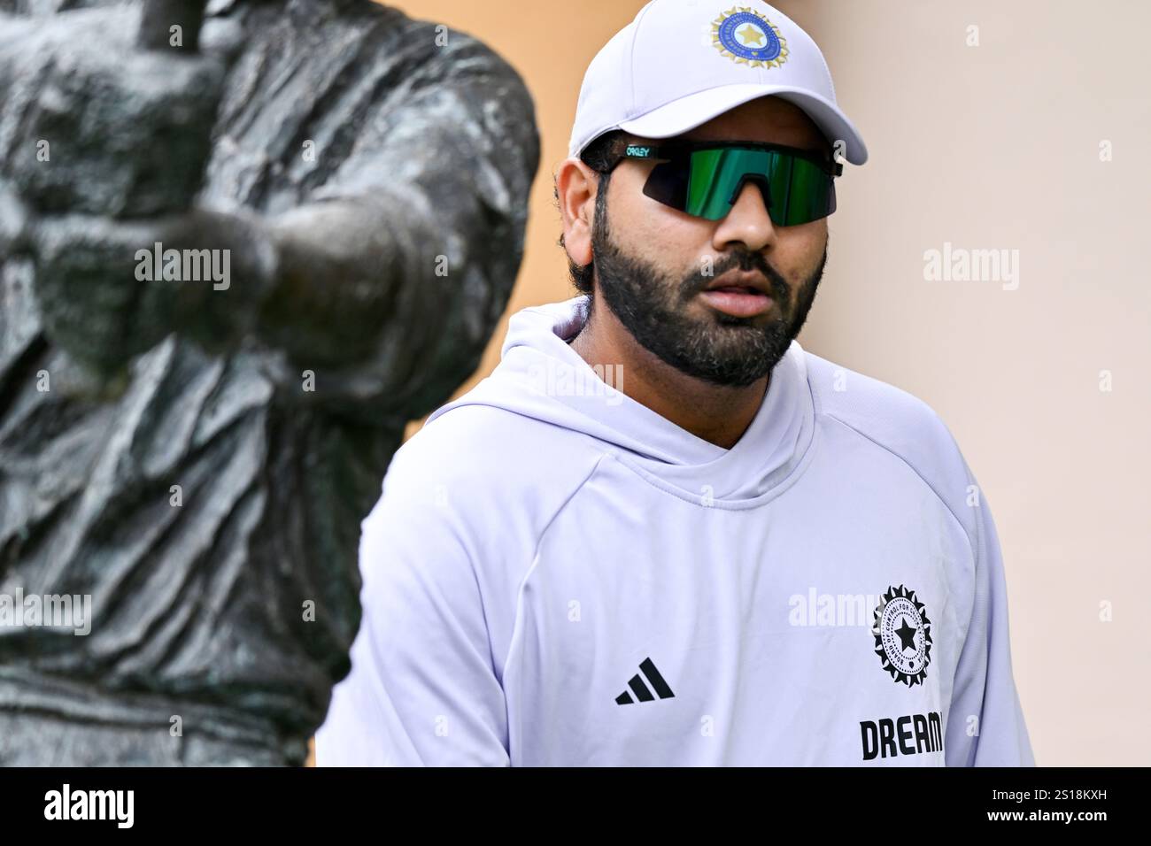 India’s Captain Rohit Sharma walks towards the nets during net practice ...