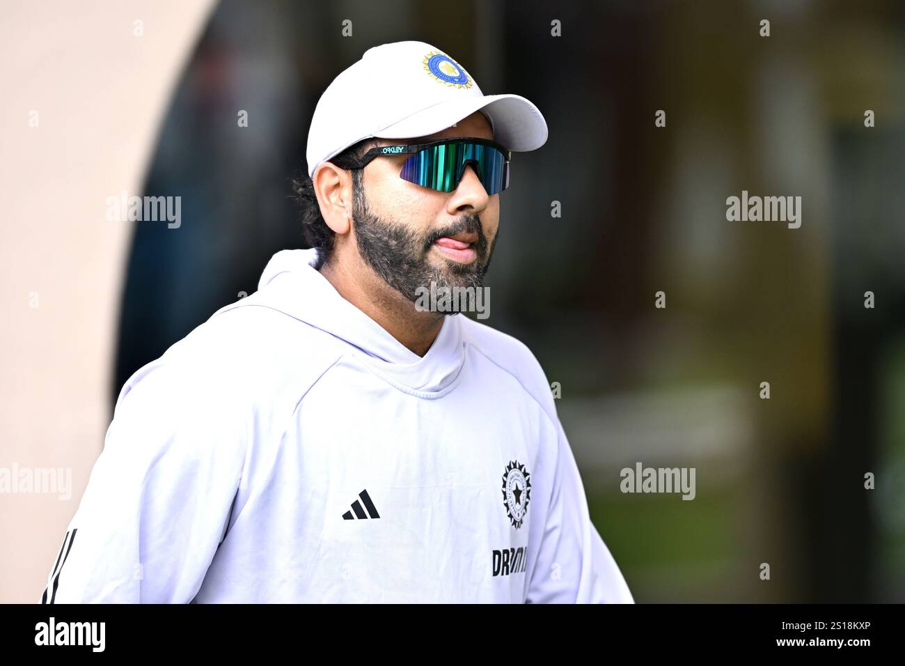India’s Captain Rohit Sharma walks towards the nets during net practice ...