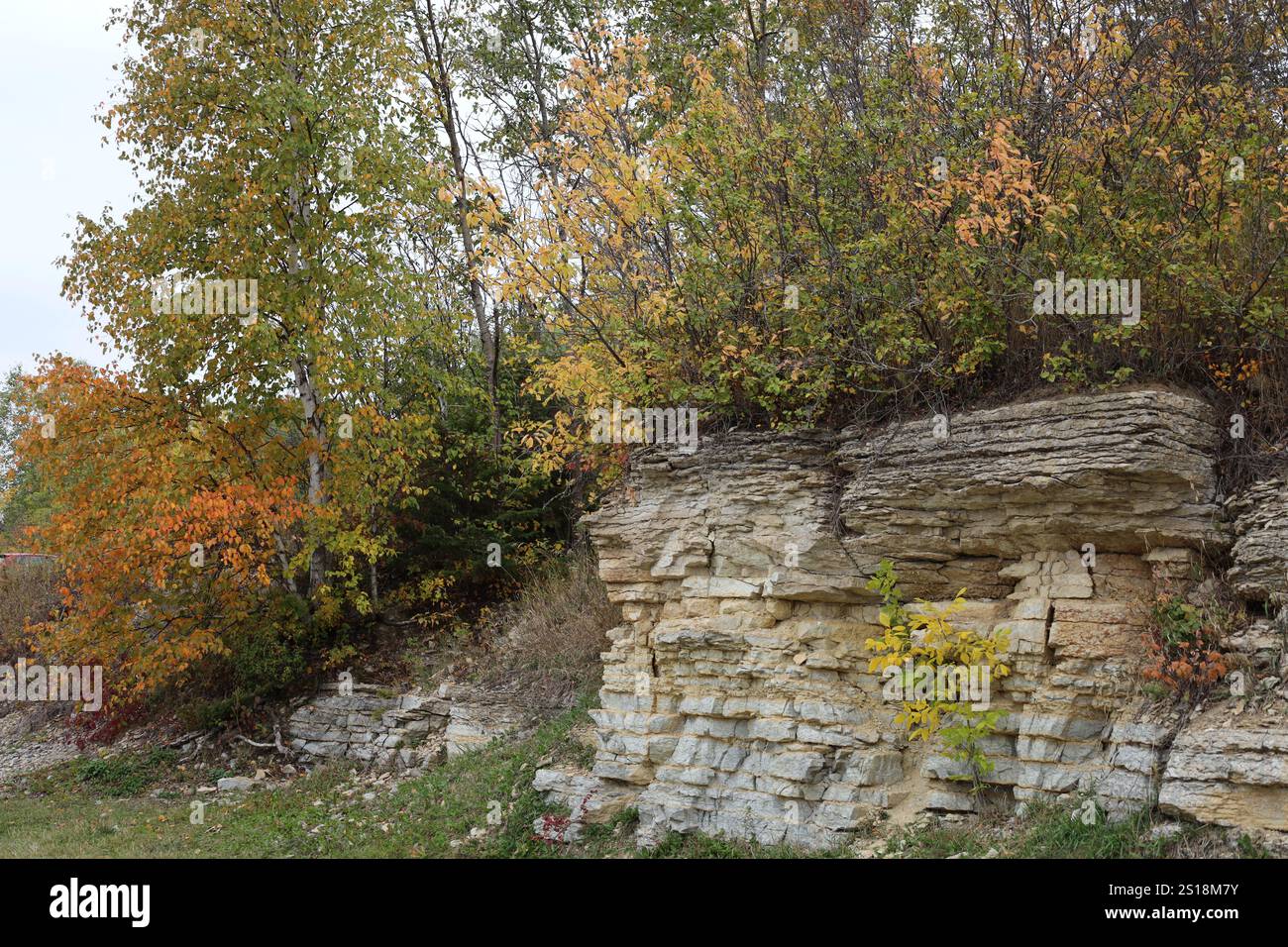 autumn colors adorn a hillside and limestone layers Stock Photo - Alamy