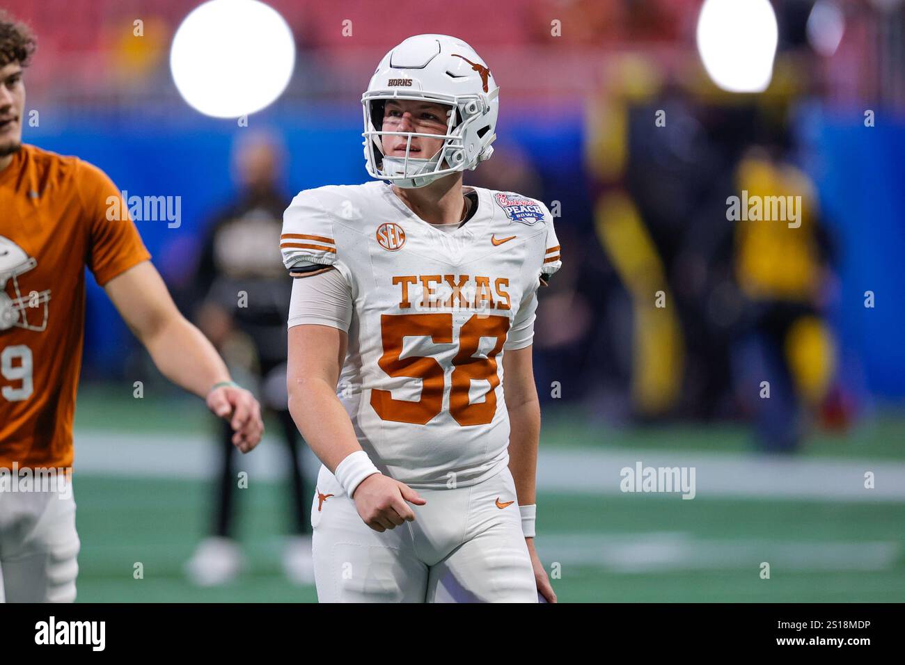 January 1, 2025: Lance St. Louis (58) of Texas prior to the Chick-fil-A ...