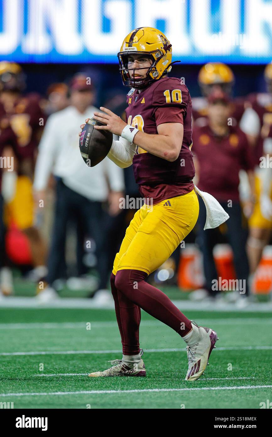 January 1, 2025: Sam Leavitt (10) of Arizona State looks for a receiver ...