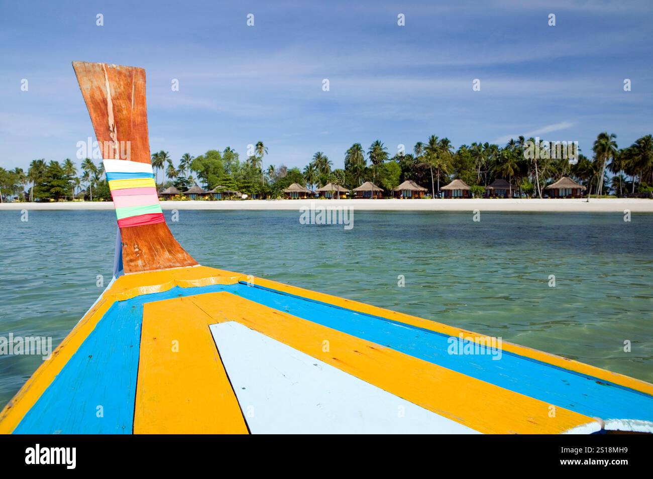 View of Koh Mook Island or Koh Muk from a Thai longtail boat. The ...