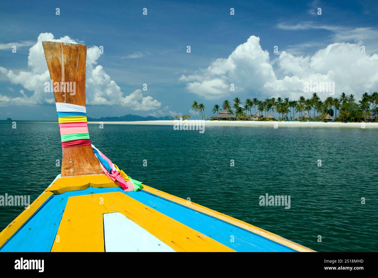 View of Koh Mook Island or Koh Muk from a Thai longtail boat. The ...
