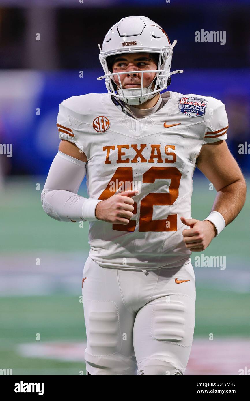 Atlanta, Georgia. 1st Jan, 2025. Tate Haver (42) of Texas prior to the ...