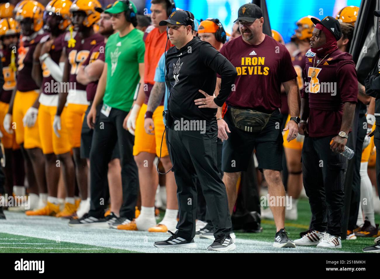 Head coach Kenny Dillingham (Arizona State Wildcats) looks on from the ...