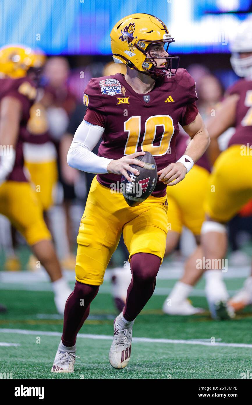 Atlanta, Georgia. 1st Jan, 2025. Sam Leavitt (10) of Arizona State ...