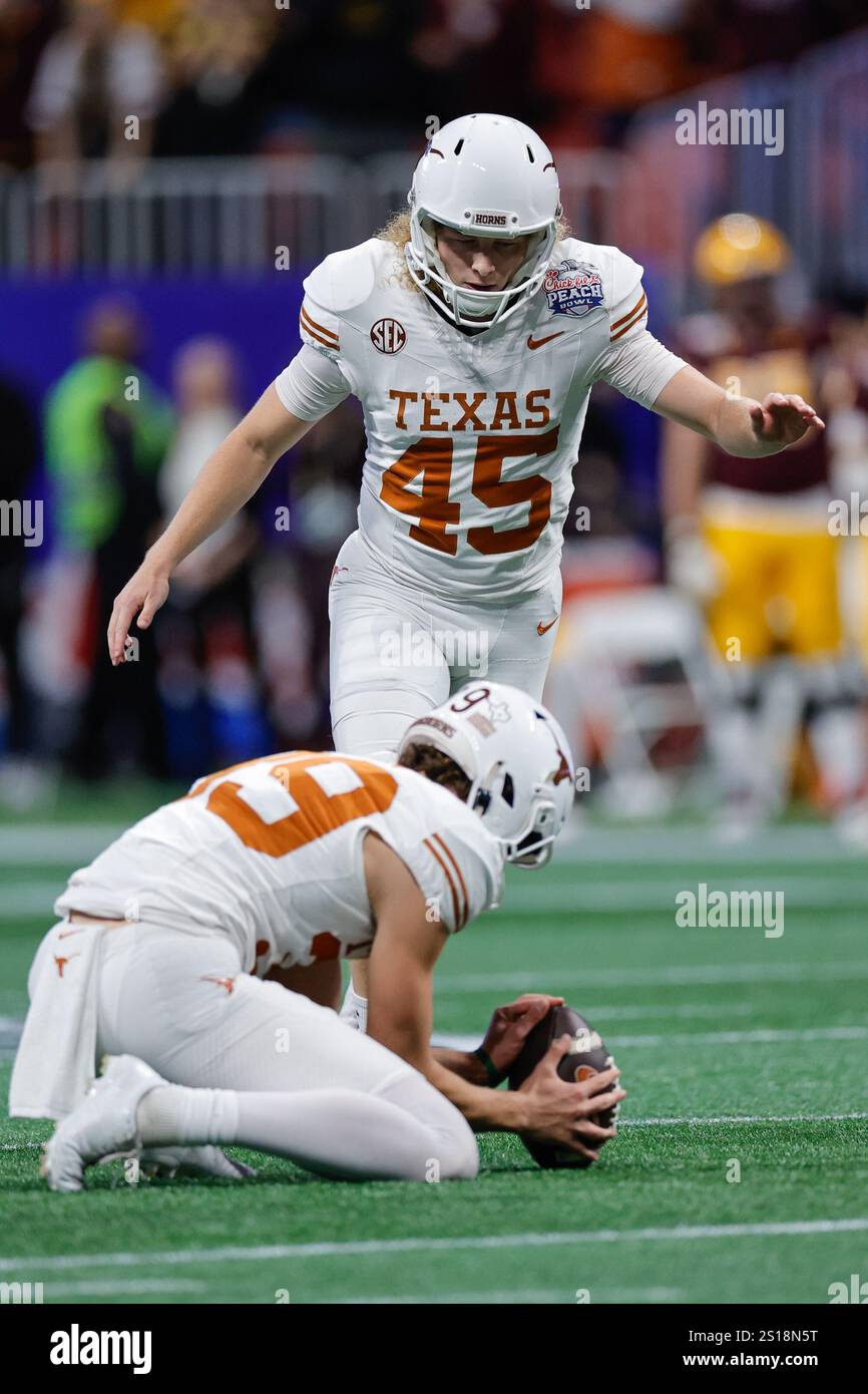 January 1, 2025: Bert Auburn (45) of Texas attempts a game-winning field goal during the Chick ...