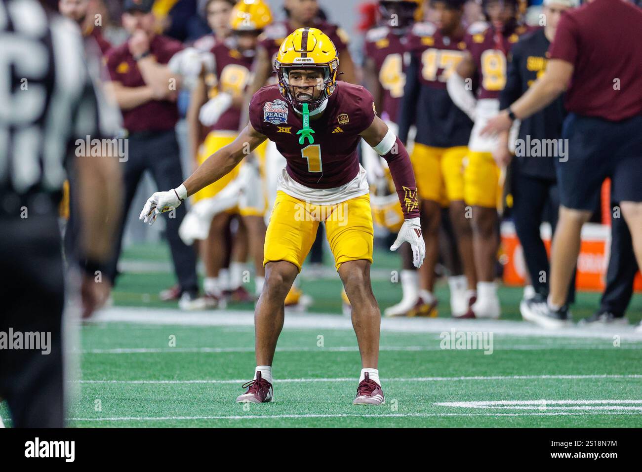 Atlanta, Georgia. 1st Jan, 2025. Keith Abney II (1) of Arizona State on ...