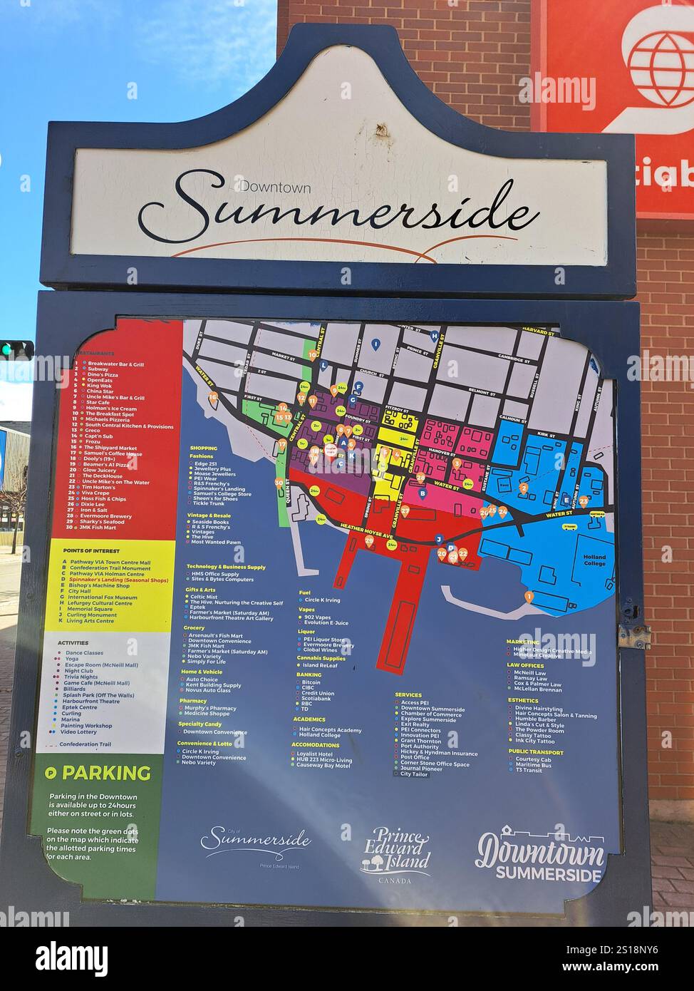 Information map sign on Water Street in downtown Summerside, Prince Edward Island, Canada Stock ...