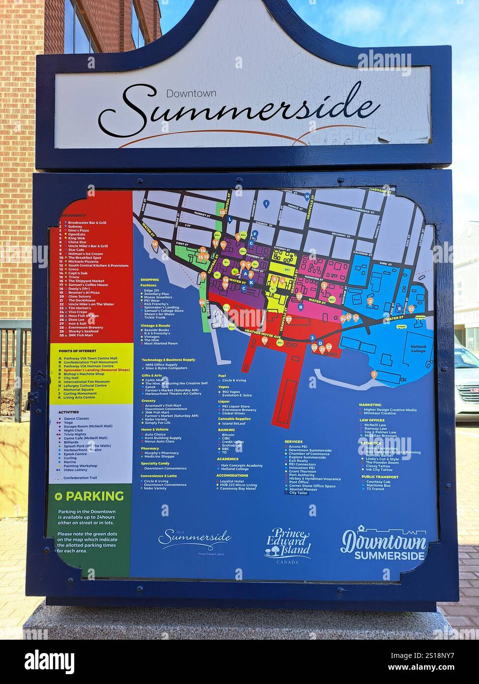 Information map sign on Water Street in downtown Summerside, Prince Edward Island, Canada Stock ...