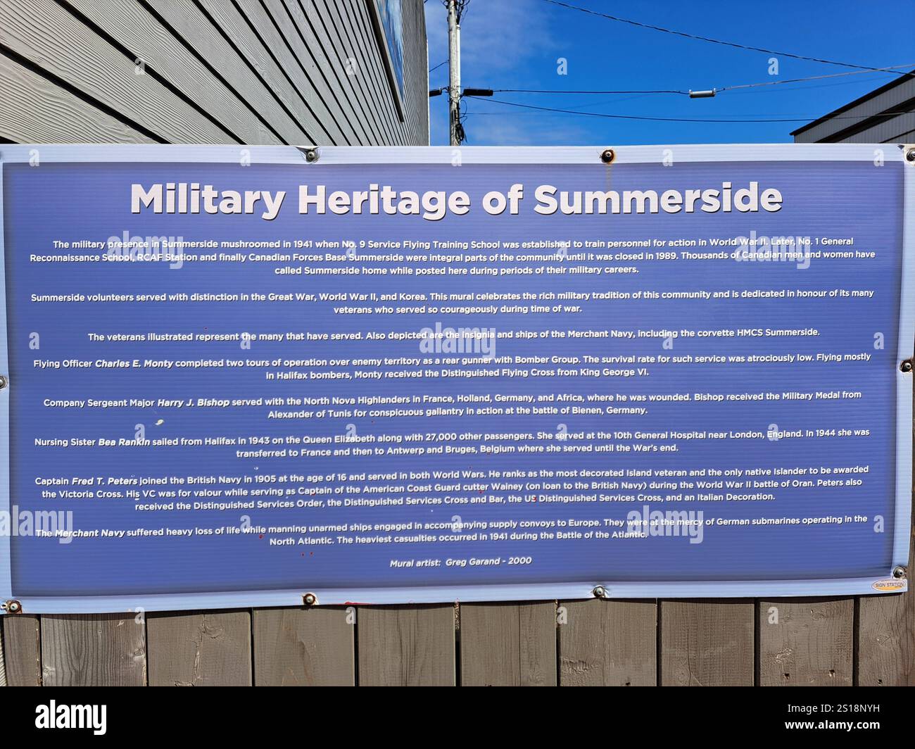 Military heritage sign for WWII mural in downtown Summerside, Prince ...