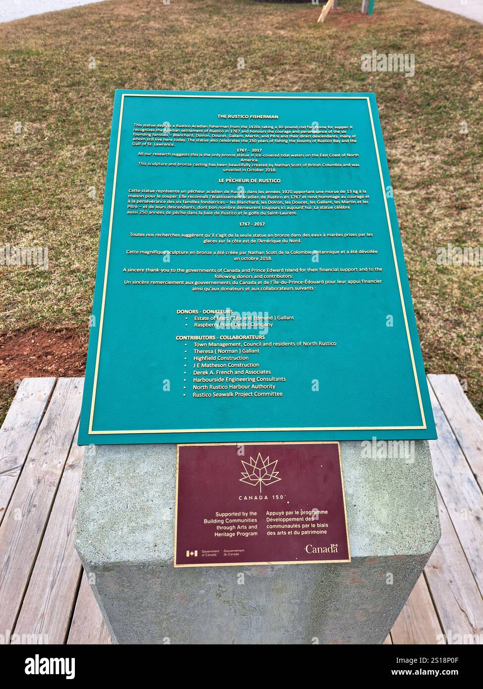 Rustico Acadian fisherman statue plaque on the promenade in North ...