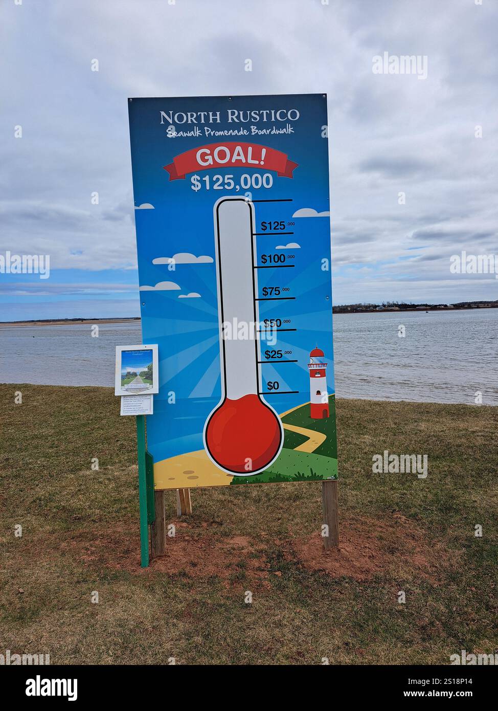 Fundraiser sign on the promenade in North Rustico, Prince Edward Island ...