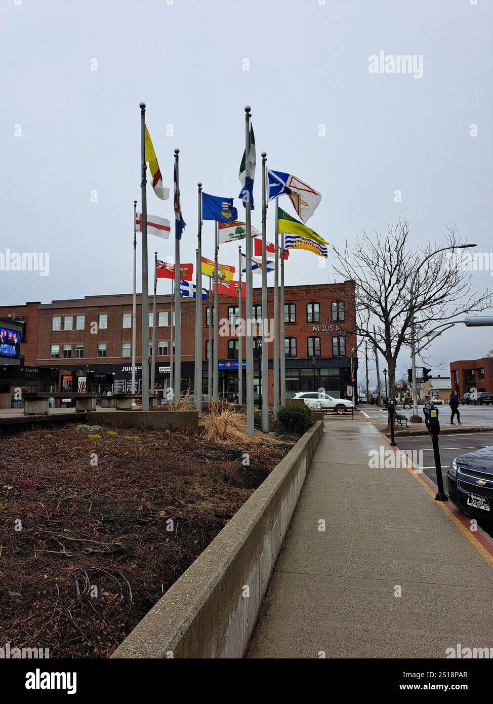 Provincial and territorial flags flying in downtown Charlottetown ...