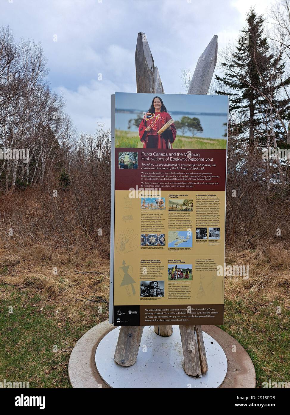 Parks Canada and the Mi'kmaq welcome sign at Greenwich National Park in ...
