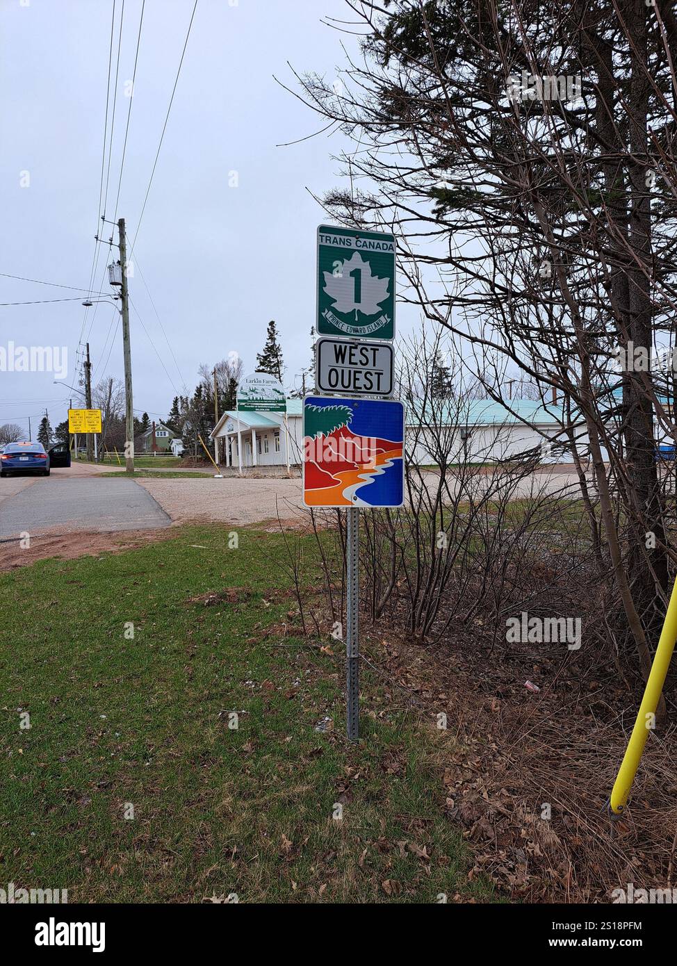 Central coast drive sign on the Trans Canada Highway in Crapaud, Prince ...