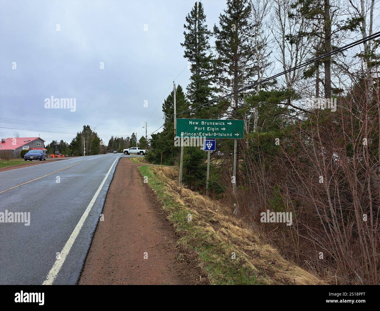 Directional highway sign at the provincial border in Tidnish, Nova ...