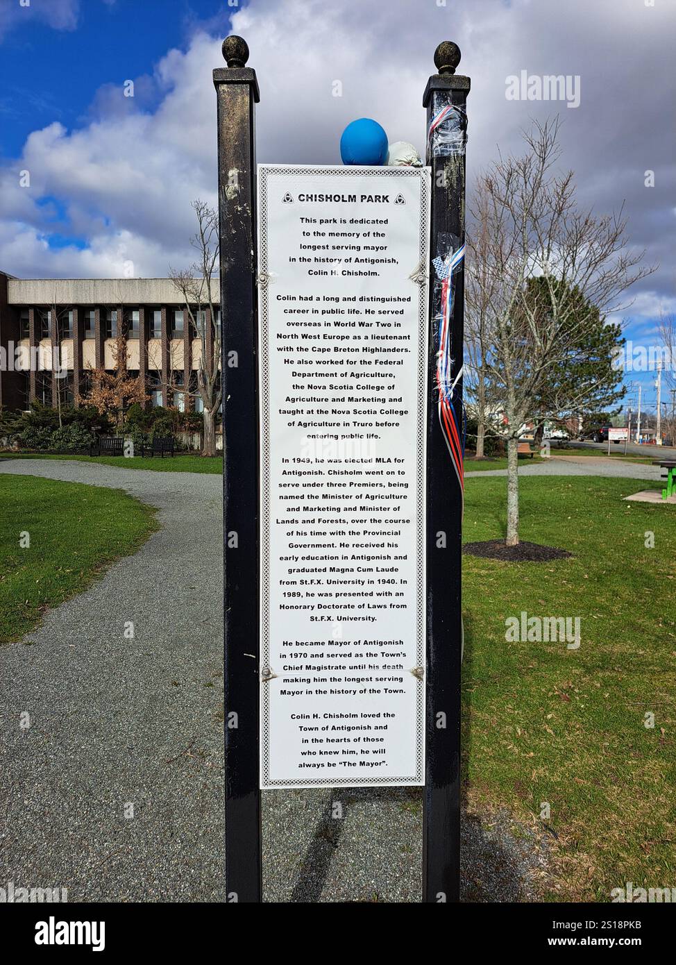 Chisholm Park sign in downtown Antigonish, Nova Scotia, Canada Stock ...