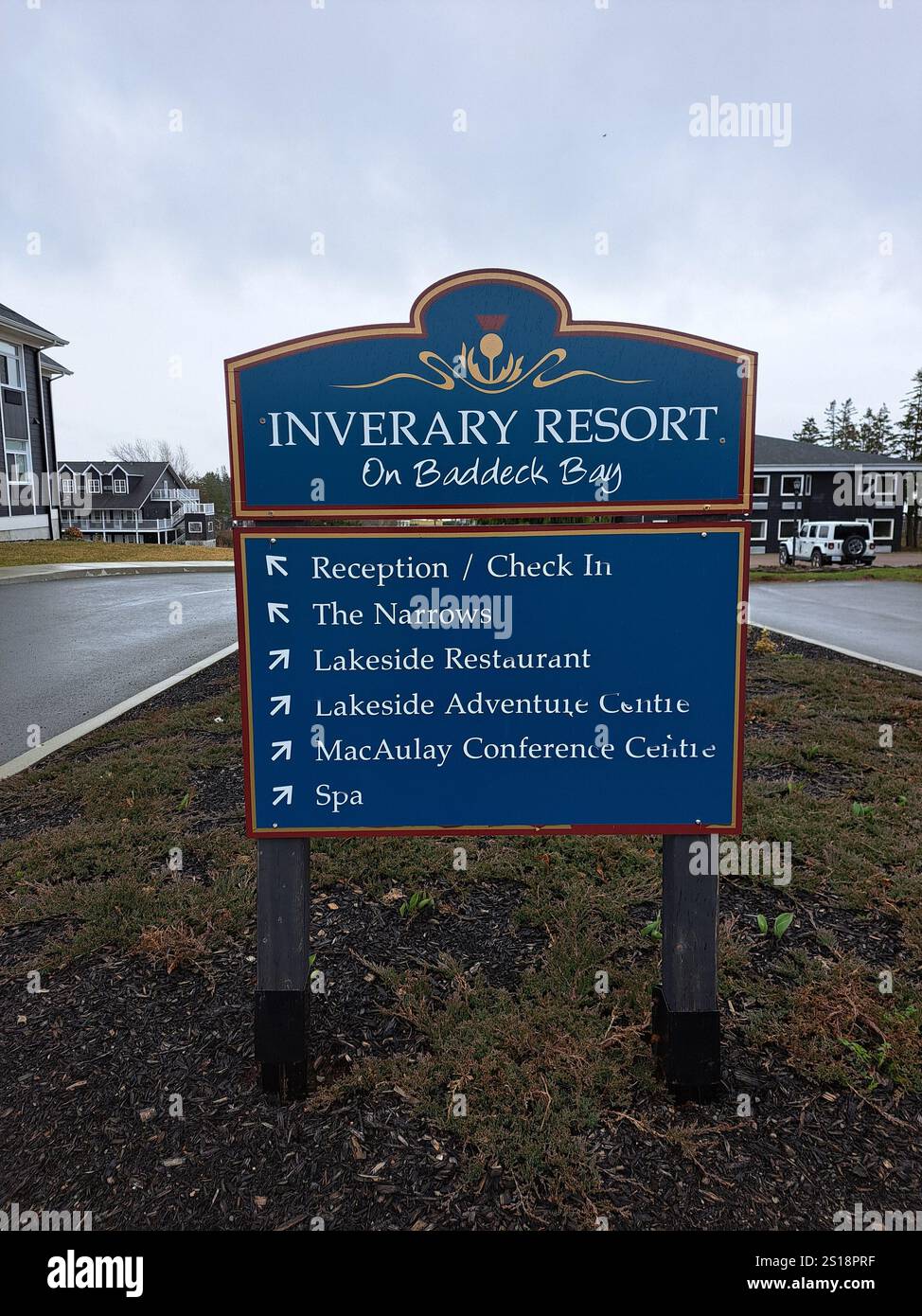 Directional sign at Inverary Resort on Shore Road in Baddeck, Nova ...