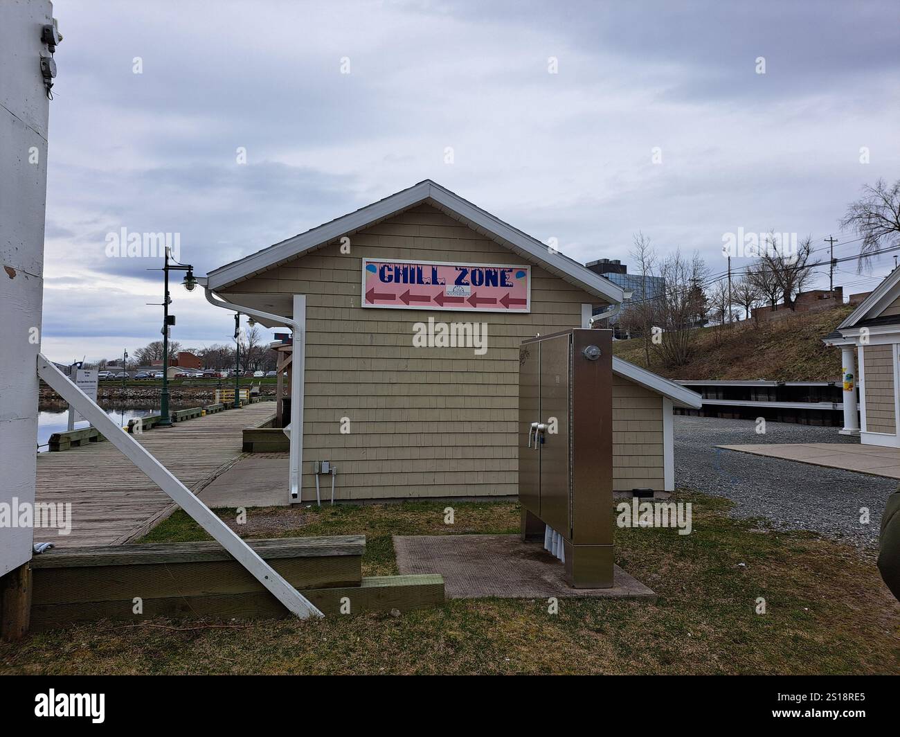 Chill Zone sign at the waterfront in Sydney, Nova Scotia, Canada Stock ...